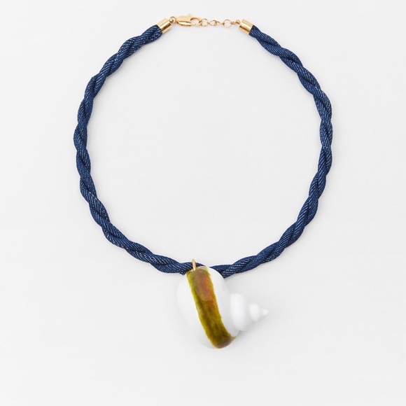 Zara | Jewelry | Zara Denim Shell Necklace | Poshmark